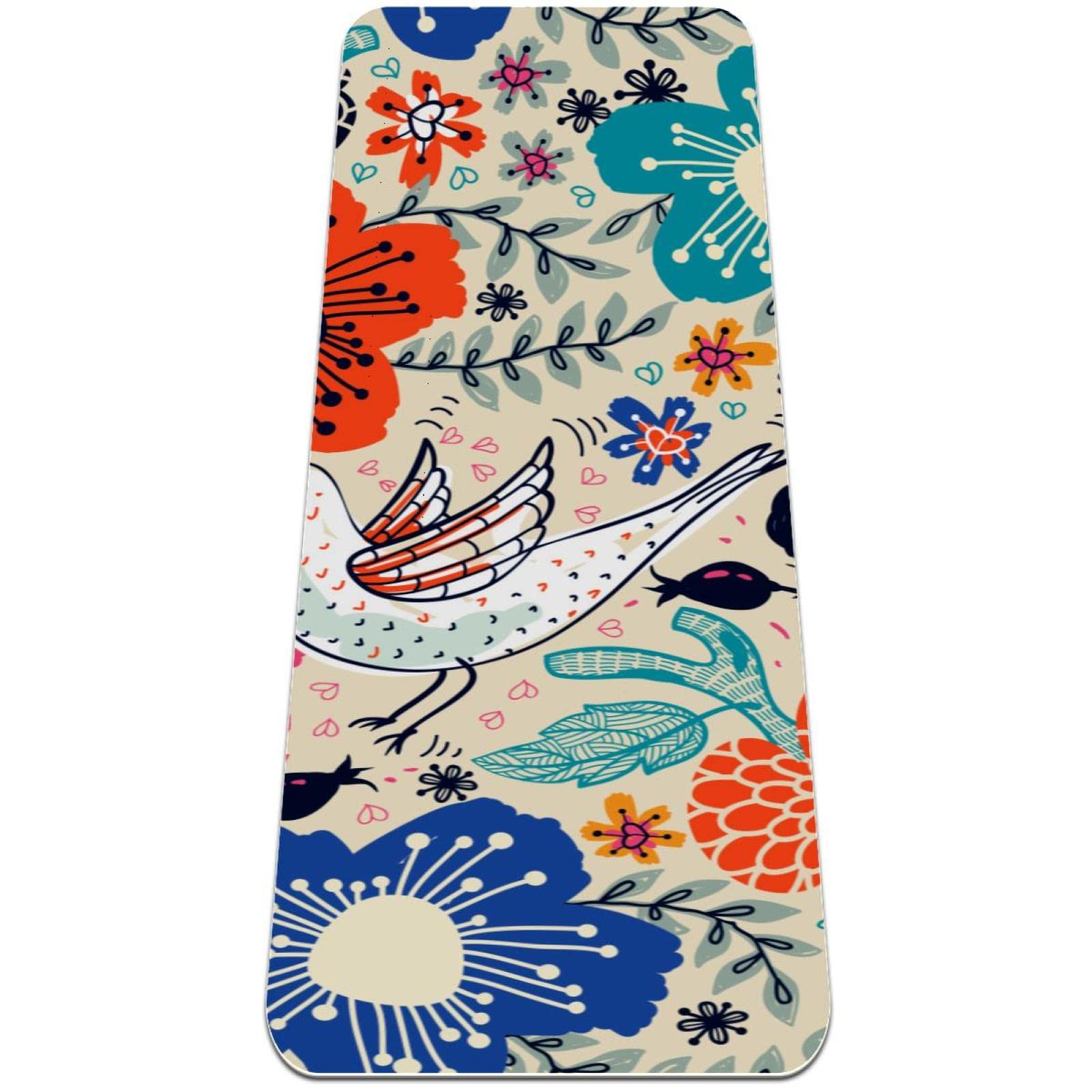 Yoga Mat, Yoga Mats for Home Workout, Workout Mat, Exercise Mats, Pilates Mat, bird plant flower pattern
