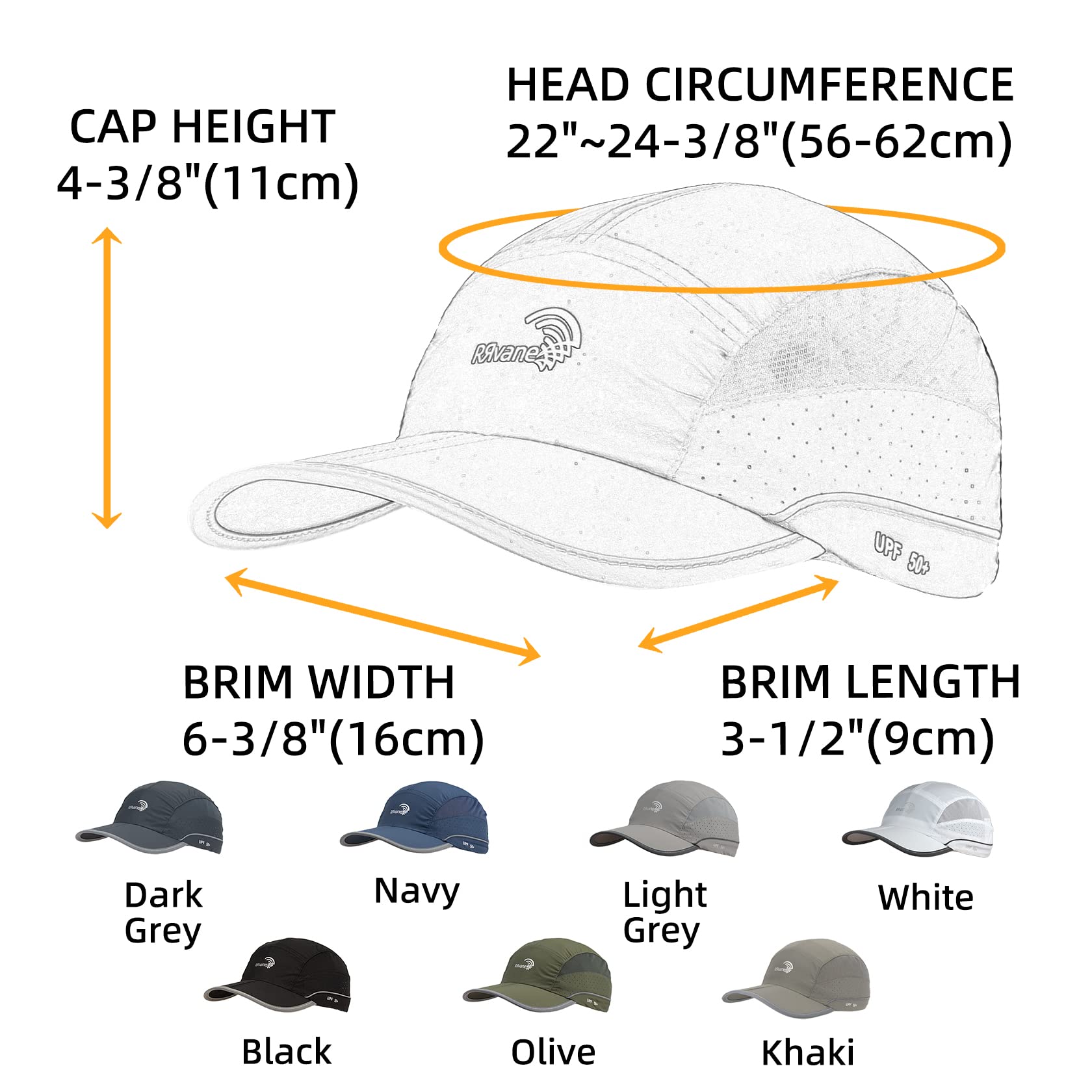 UPF50+ Quick Dry Outdoor Sports Hat Foldable Polyester Running Cap Reflective Baseball Cap,Fit 22"~24-3/8" for Unisex (White, Foldable)