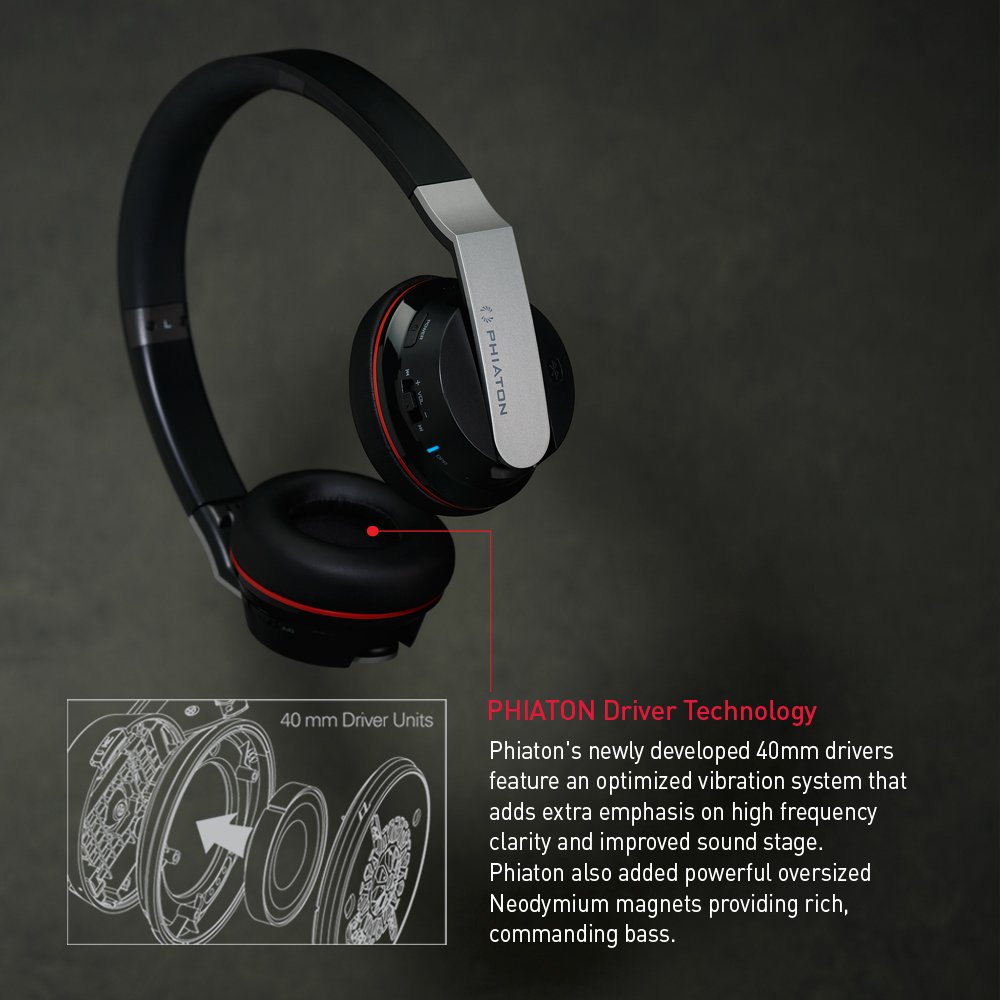 Phiaton BT 330 NC Over The Ear Qualcomm Bluetooth Headphones – Active Noise Cancelling Earphones with Wireless Headphone Mic, Multi-Device Pairing, and Extended Battery Life