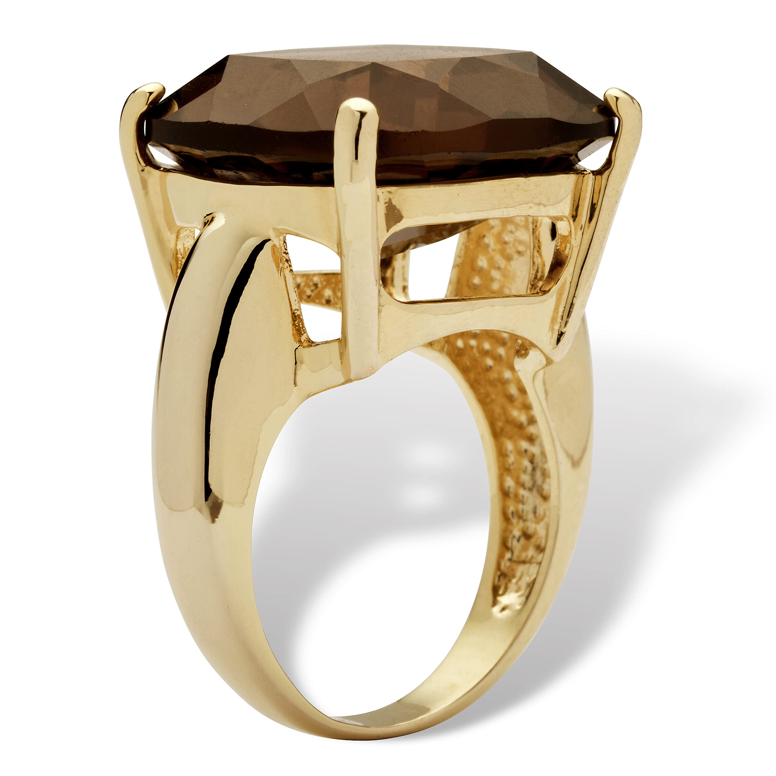 PalmBeach Yellow Gold-plated Cushion Genuine Smoky Quartz Ring Sizes 6-10 Size 8