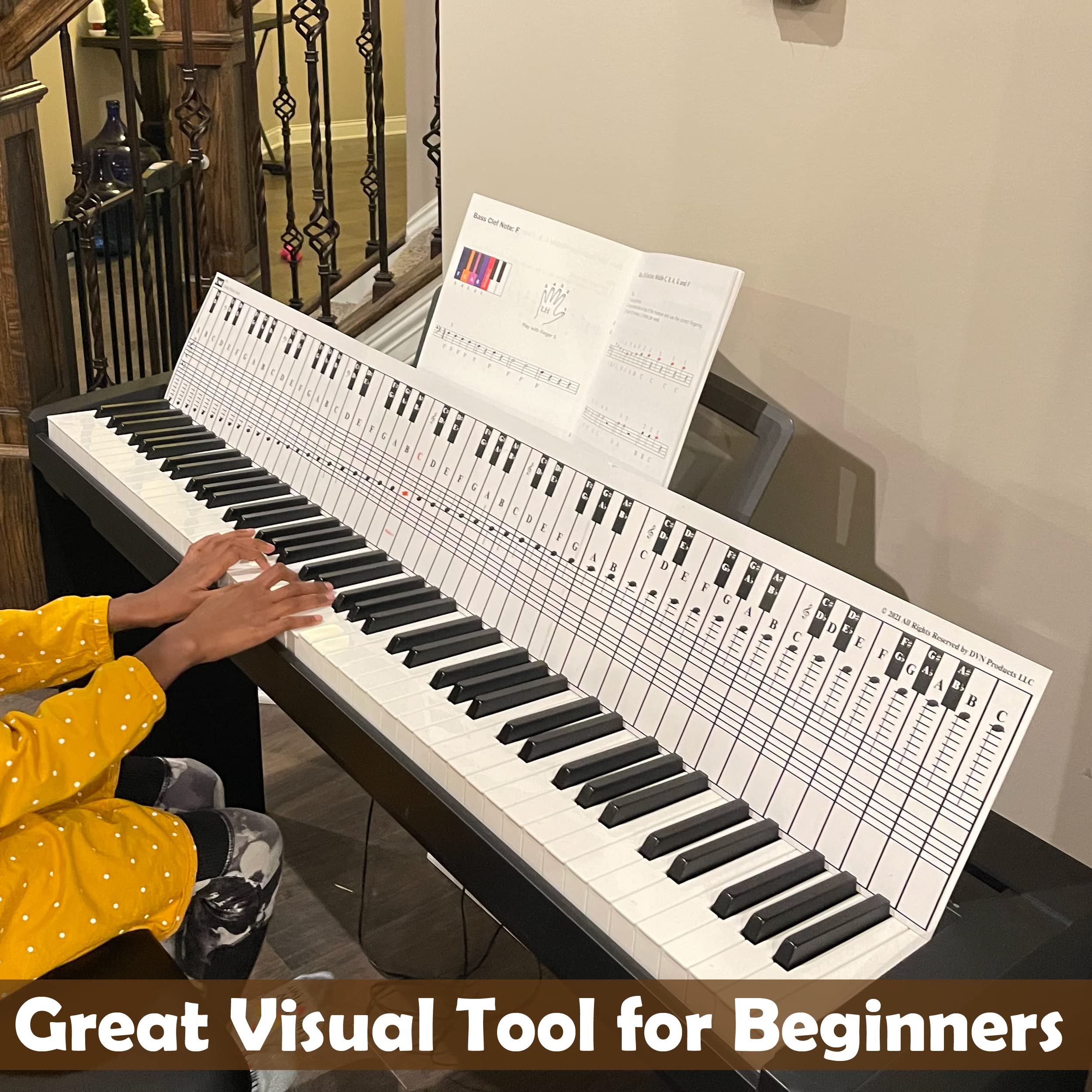 QMG Piano and Keyboard Note Chart for 88 Keys, Use Behind the Keys, Ideal Visual Tool for Beginners Learning Piano or Keyboard, Easy to Set Up