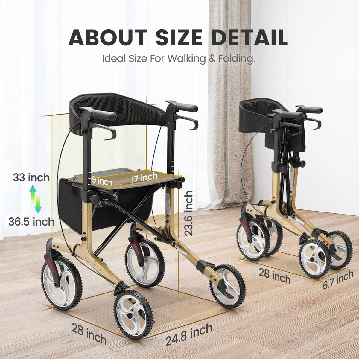 OasisSpace Lightweight Rollator Walker with Seat,Blue Rollator Walker with Seat and Gear Wheels,Walker Supports up 300 lbs,Rolling Walker with Comfort Handles and Thick Backrest (Blue))