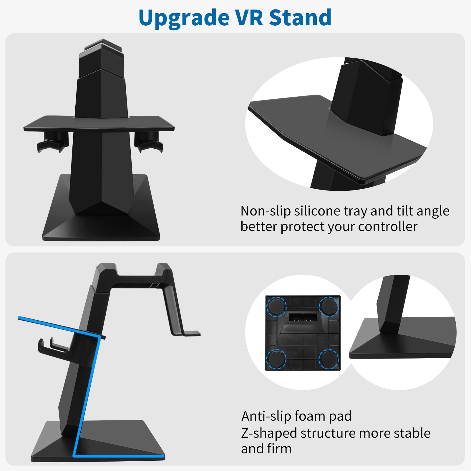 Upgraded VR Stand for Oculus Quest 2, Rift s, Rift, Quest, Meta Quest 2, Valve Index, HP Reverb G2, HTC Vive, VR Headset and Touch Controller Display Holder Accessories (Black)