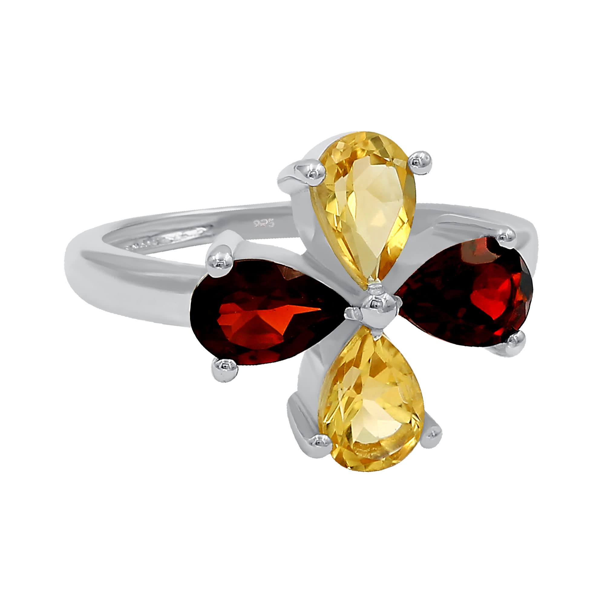 TISHAVI Amethyst Ring For Women, Peridot Ring Sterling Silver, Sterling Silver Ring For Women, Pear Shaped Amethyst & Peridot Ring, Ring Size 5