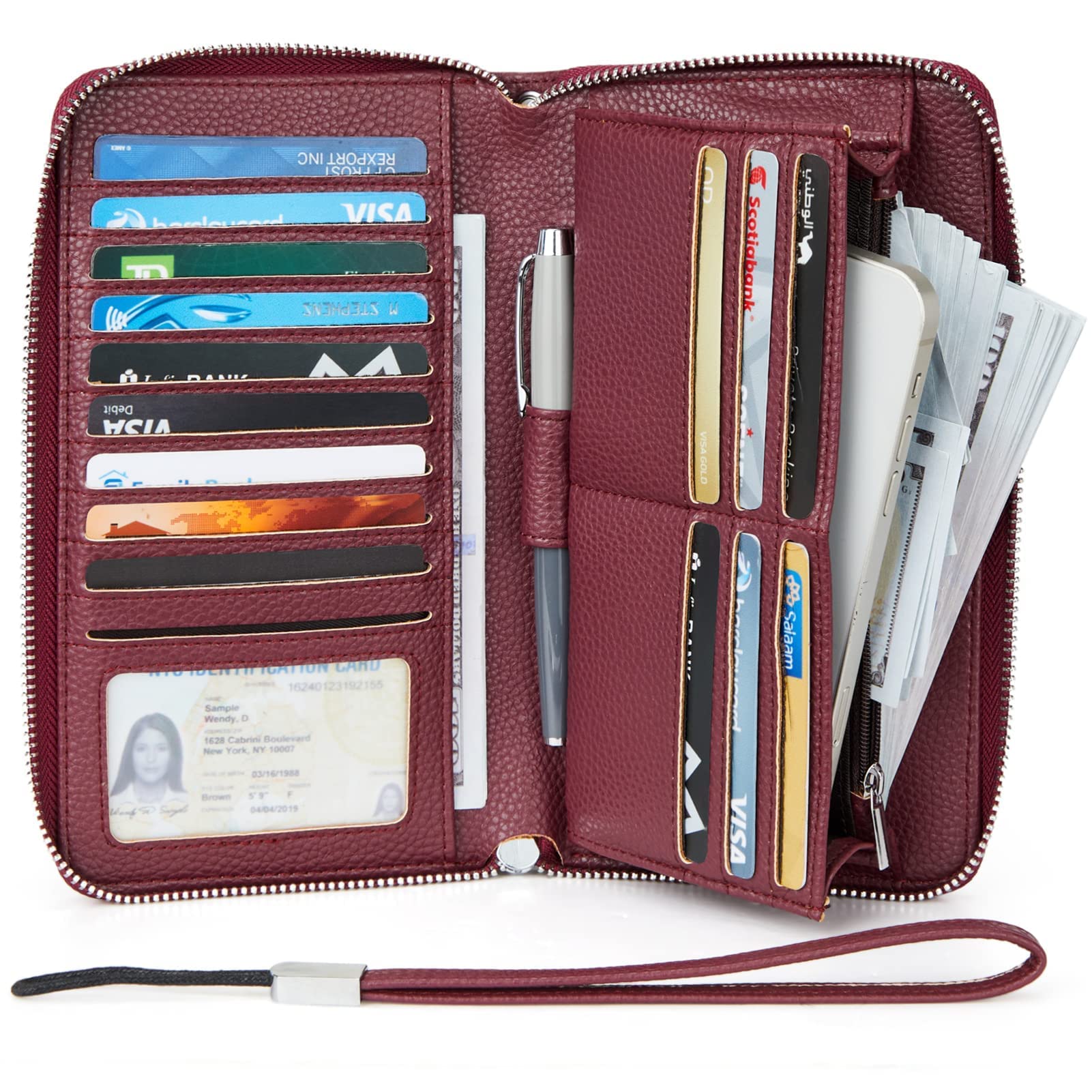Telena Womens Wallet Leather Large Clutch Purse Credit Card Holder with Zipper Pocket Coffee