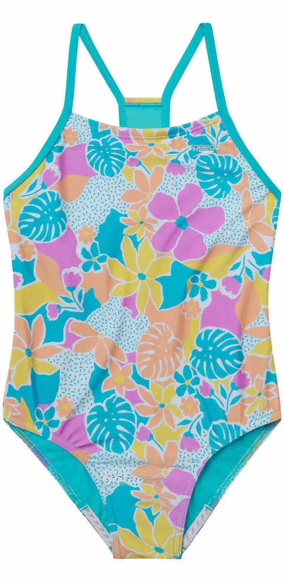 Speedo Girls Racerback Thin Strap Front Tie One Piece Swimsuit (Blue/Capri Breeze Medium 10)