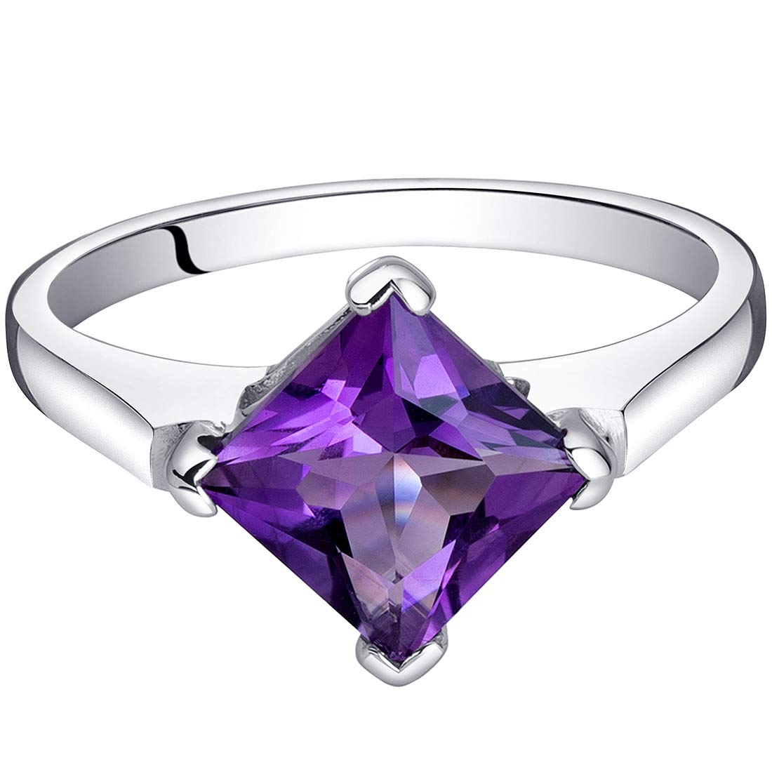 PEORA Amethyst Engagement Ring in Sterling Silver, Classic Designer Solitaire, Princess Cut, 7mm, 1.50 Carats, Comfort Fit, Size 8