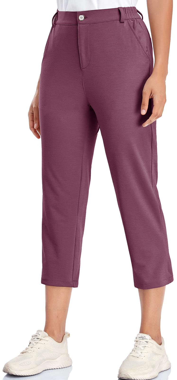 Womens Capri Golf Pants Casual Ladies Capris Stretch Work Office Dress Pants Business Elastic Waist Golf Apparel Lightweitht with Pocket Black