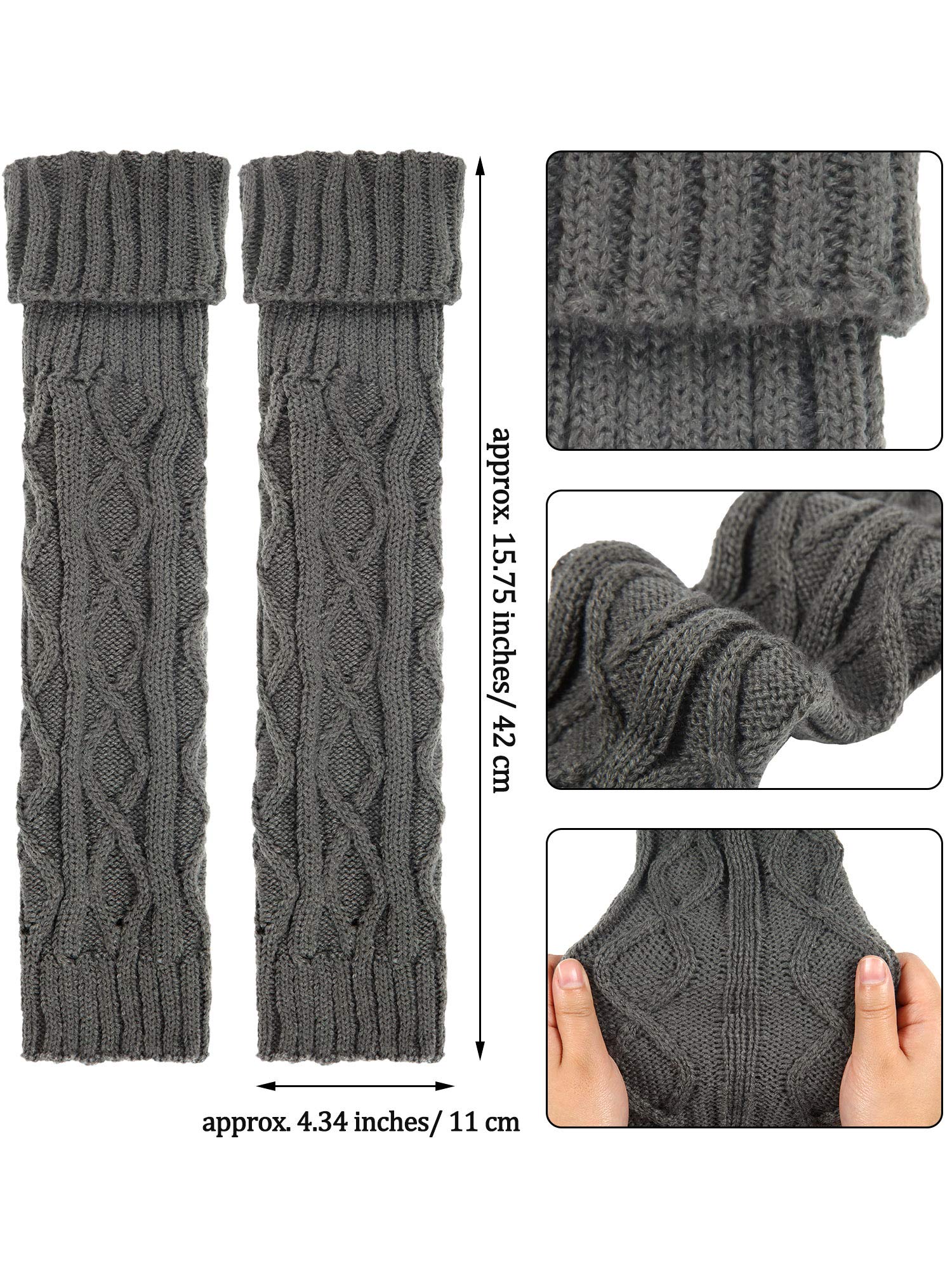 SATINIOR 3 Pairs Knit Leg Warmer Cable Footless Sock Winter High Leg Warmer for Women Girls (White, Light Gray, Black)