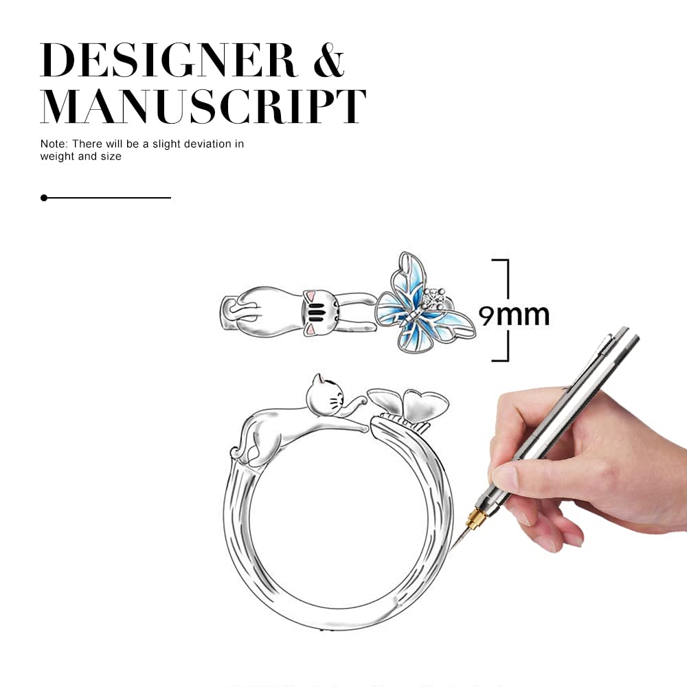 Women Cat Ring 925 Sterling Silver Cat Wrap Around Ring Butterfly Rings for Women Cat Crazy Kitty Jewelry Size 8