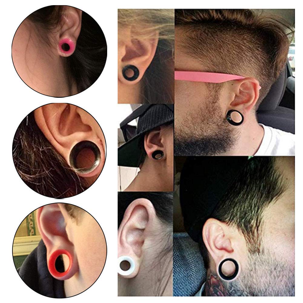 Oyaface 36 Pcs Soft Silicone Ear Gauges Kit Flesh Flexible Earring Tunnels Plugs Flared Earlets Stretchers Expander Piercing Jewelry, 0G(8mm)