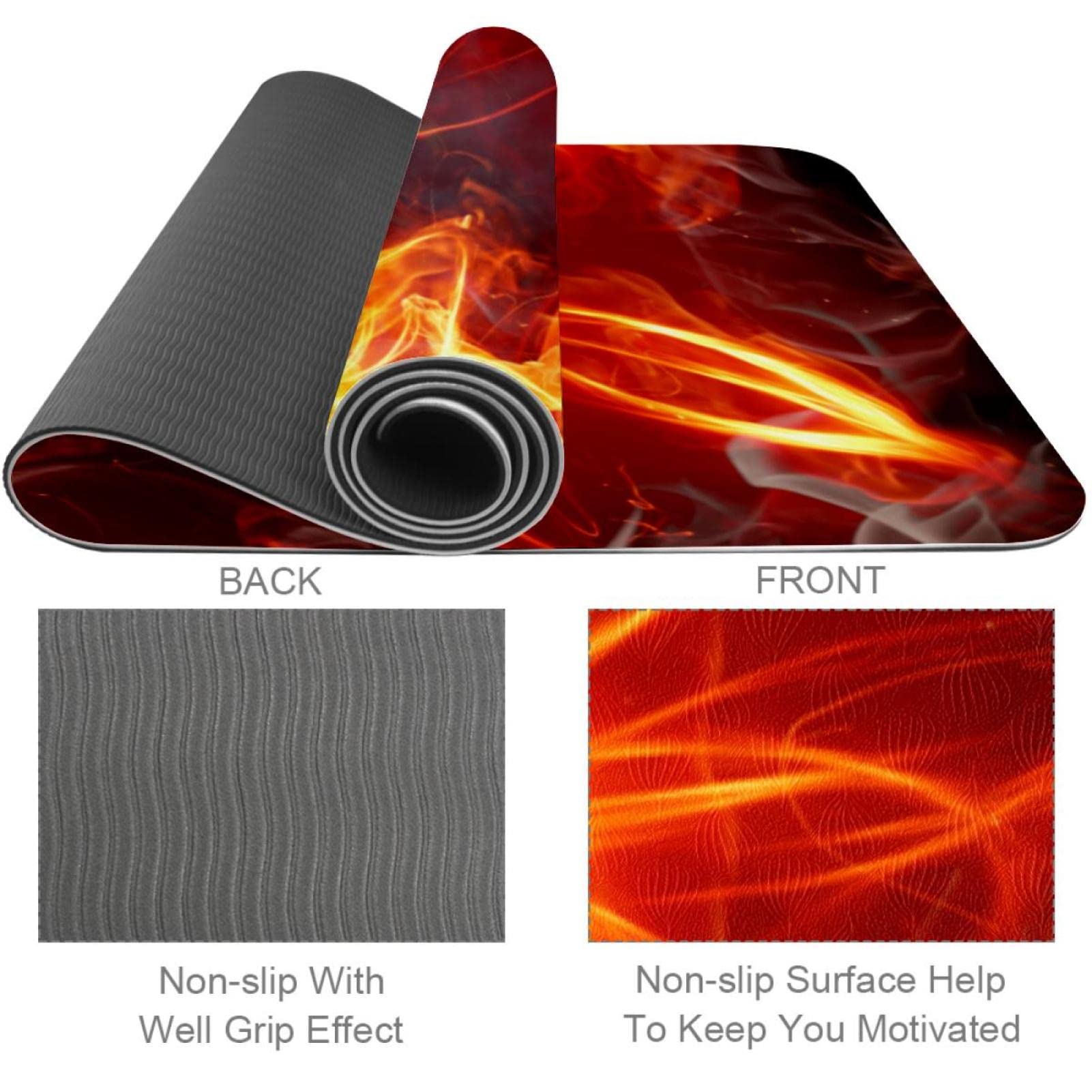 Yoga Mat, Yoga Mats for Home Workout, Workout Mat, Exercise Mats, Pilates Mat, Fire Flame Flowers
