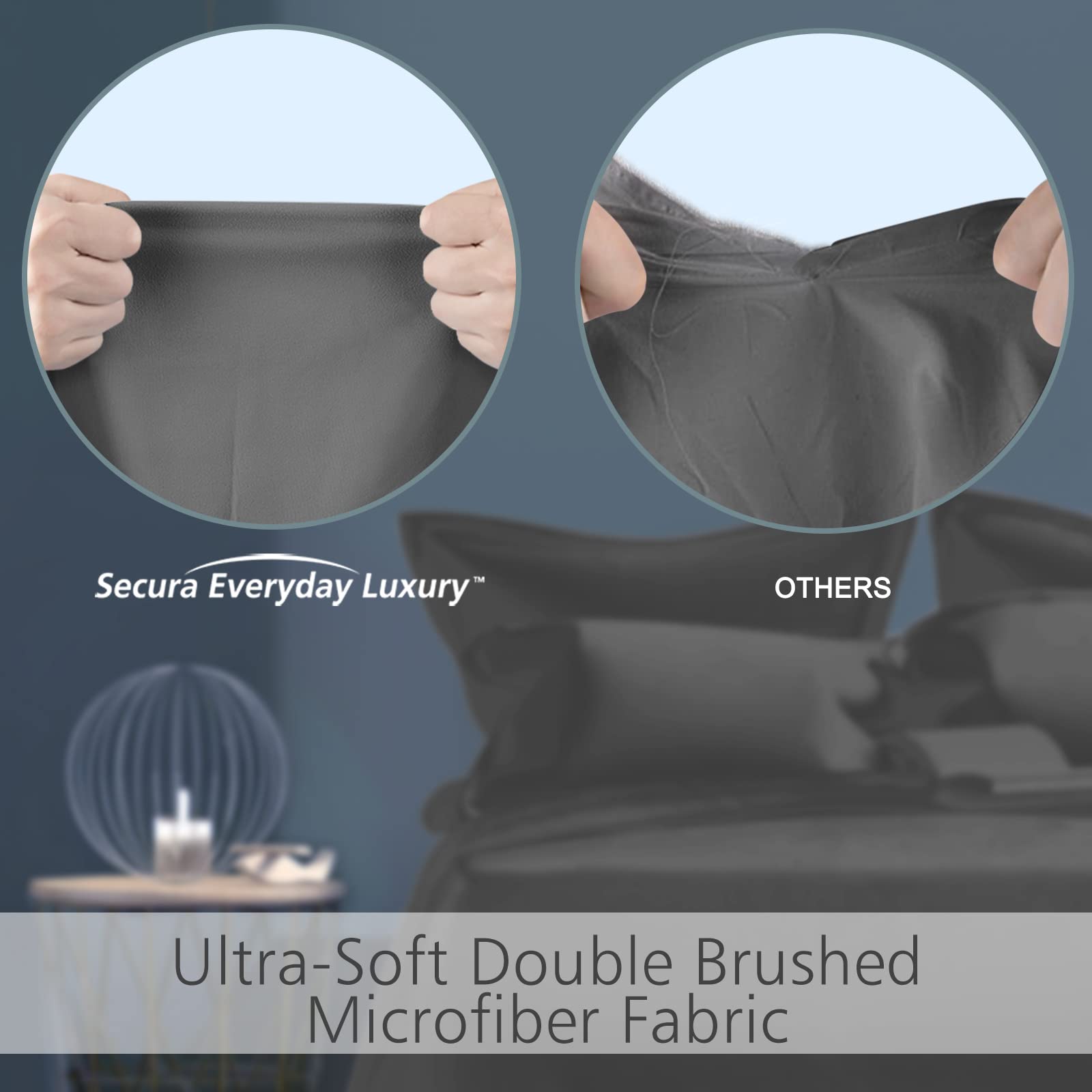 Secura Queen Bed Sheet Set 4 Piece - Soft Microfiber 1800 Thread Count 16" Deep Pocket Sheet Sets - Hypoallergenic, Wrinkle & Fade Resistant (Gray)