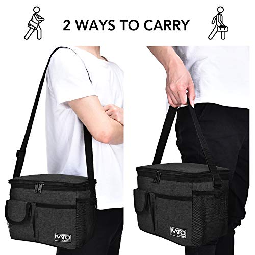 Tirrinia Insulated Lunch Box for Women Men, Leakproof Thermal Reusable Lunch Bag with 4 Pockets for Adult, Cooler Bag Tote for Office Work, Black