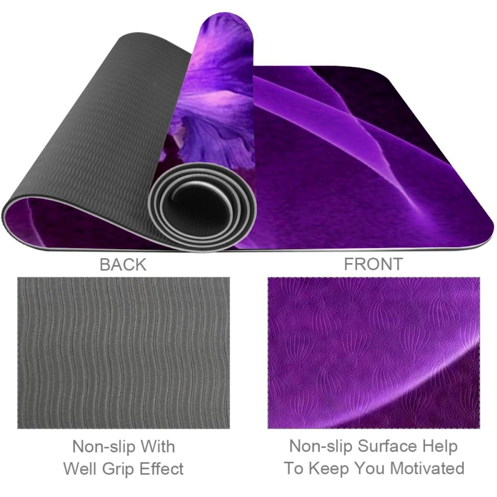 Yoga Mat, Yoga Mats for Home Workout, Workout Mat, Exercise Mats, Pilates Mat, purple flower leaves flowers pattern