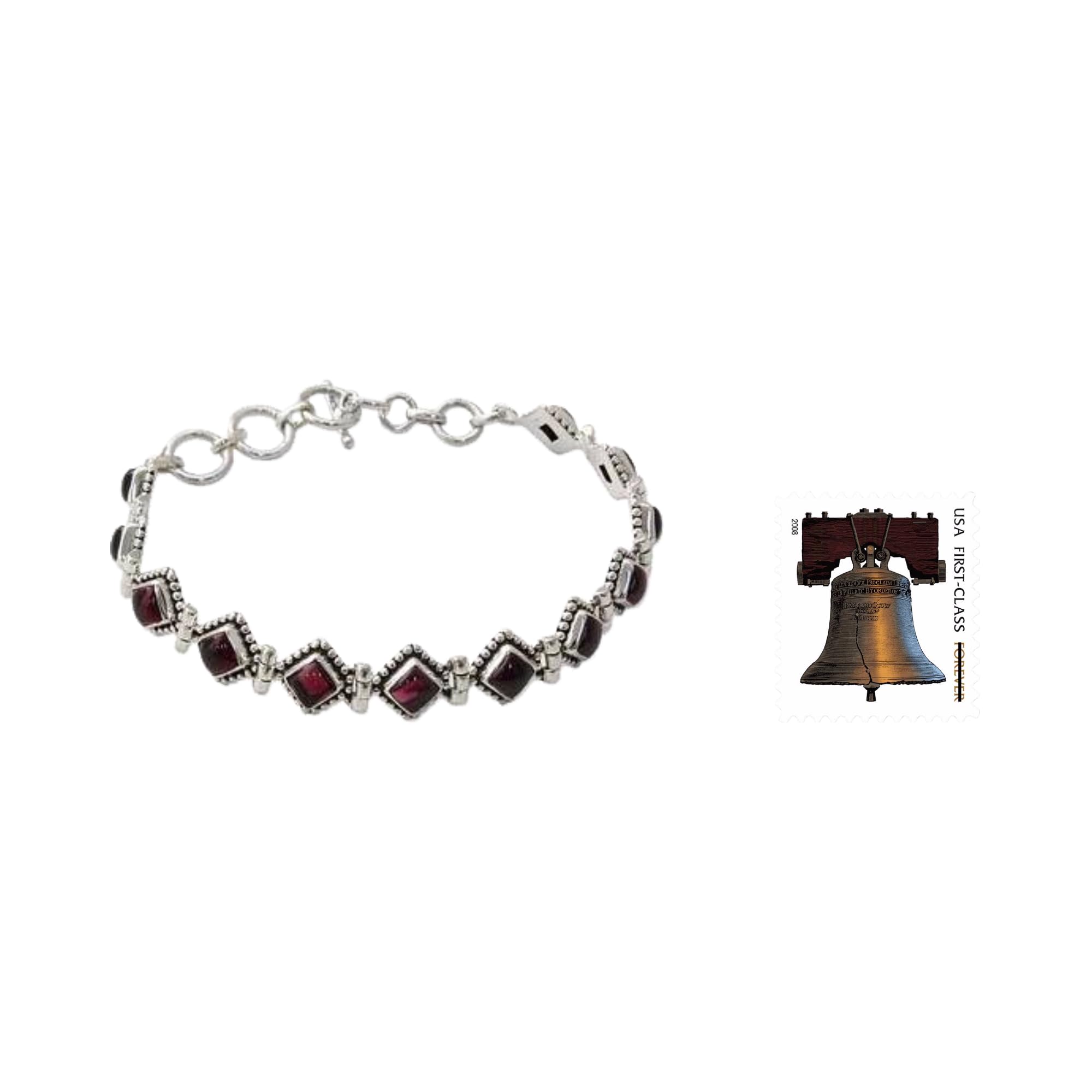 NOVICA Artisan Handmade Garnet Tennis Bracelet Red Artisan Crafted India Silver Sterling Style Birthstone [7.75 in min L x 8.5 in max L x 0.4 in W] ' Deep Red Diamonds'