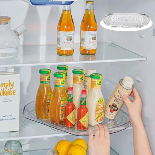 Square Lazy Susan Turntable Organizer for Refrigerator, 15.67'' Clear 360°Rotate Rectangle Fridge Organizer Storage,Square Lazy Susan for Refrigerator,Countertop,Pantry, Cabinet 1Pack