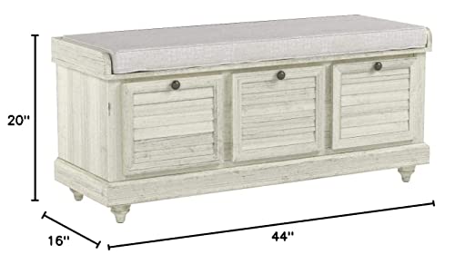 OSP Home Furnishings Dover Coastal Lift-Top Storage Bench with Shutter Face Styling and Cushion, White Wash