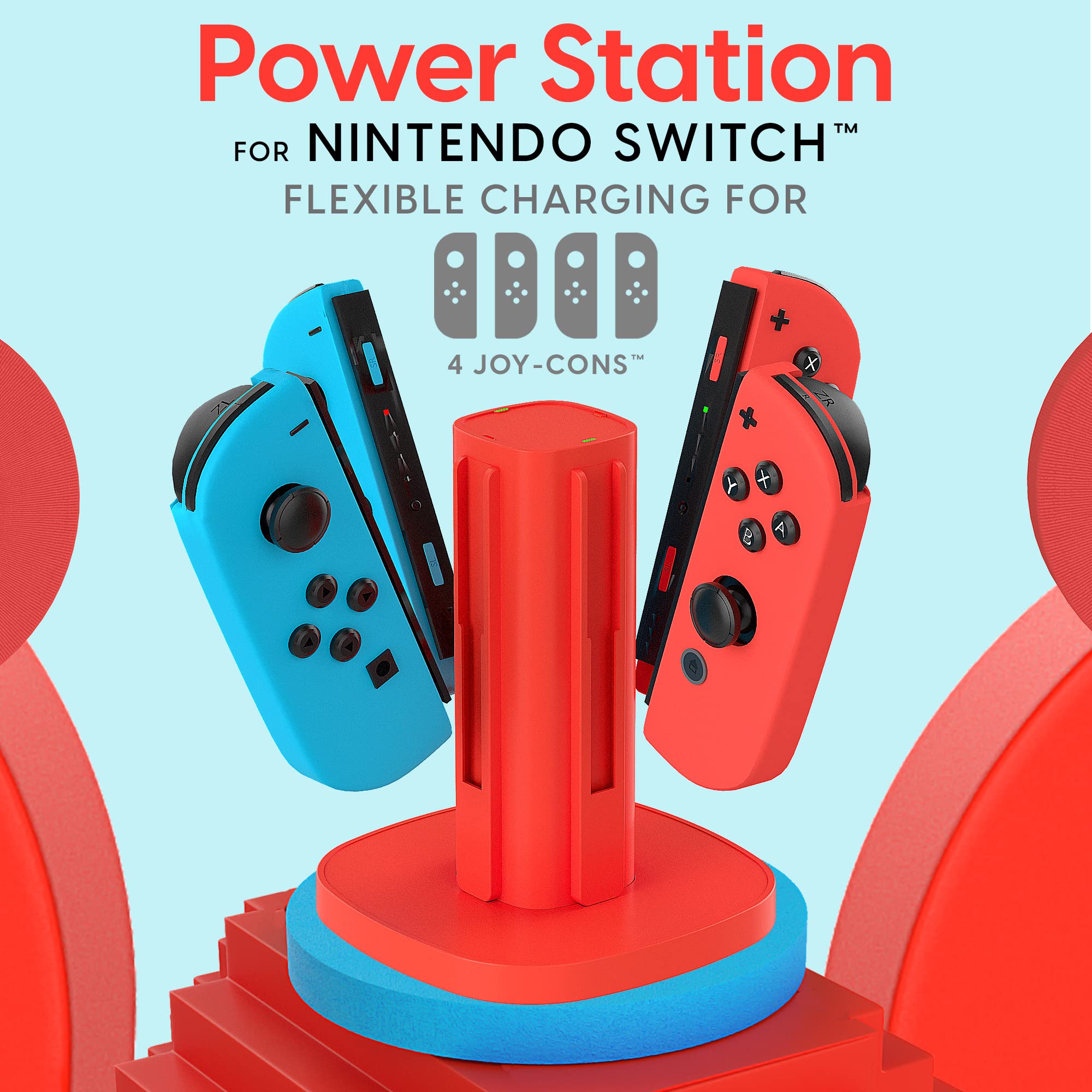 Talkworks Joy Con Charging Dock for Nintendo Switch - Docking Station Charges Up to 4 Joy-Con Controllers Simultaneously (Controllers Not Included) - Red - Nintendo Switch