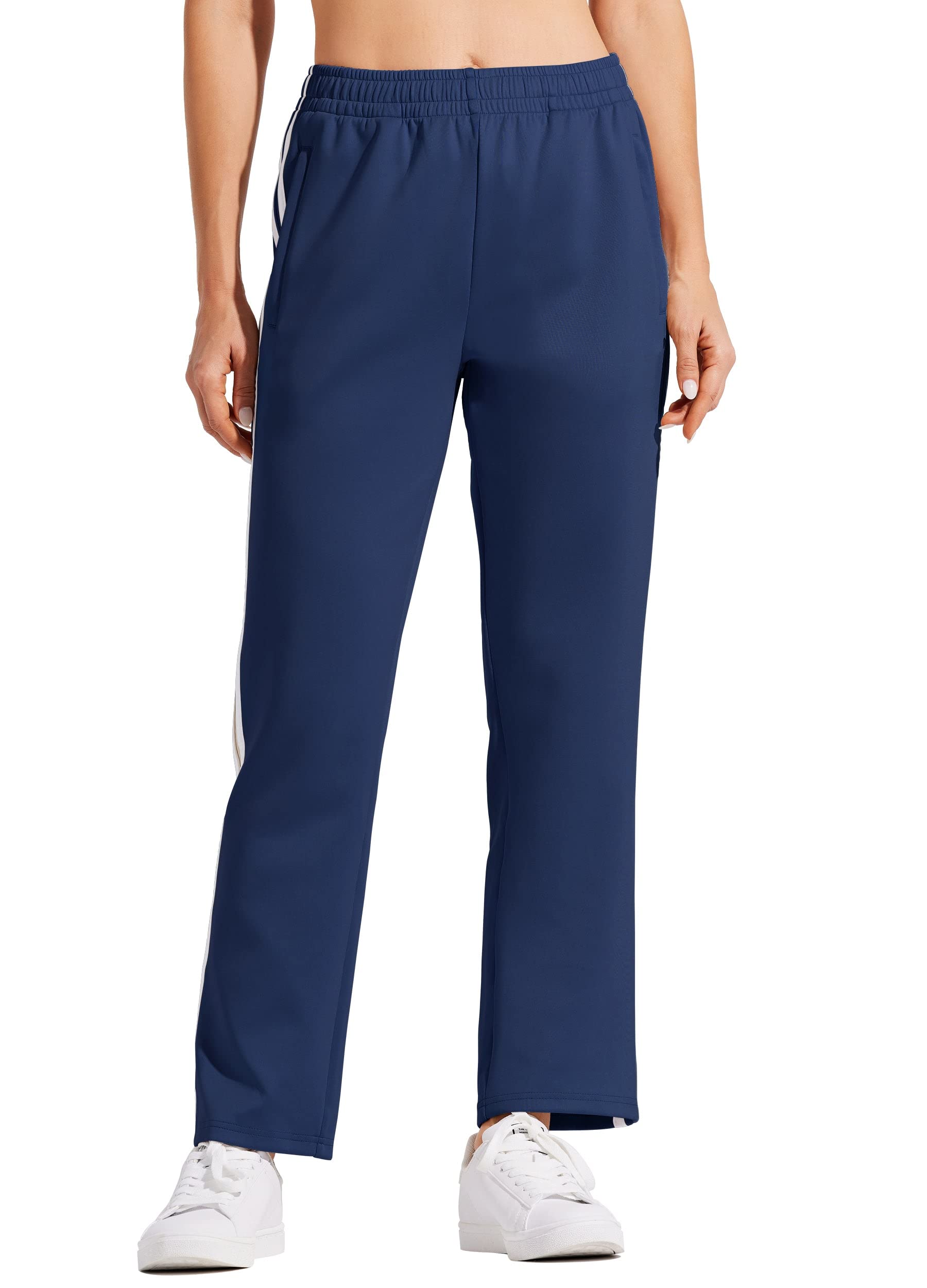 Willit Women's Track Pants Warm Up Athletic Running Sweatpants Sports Training Pants Straight Leg with Zipper Pockets Navy Blue M