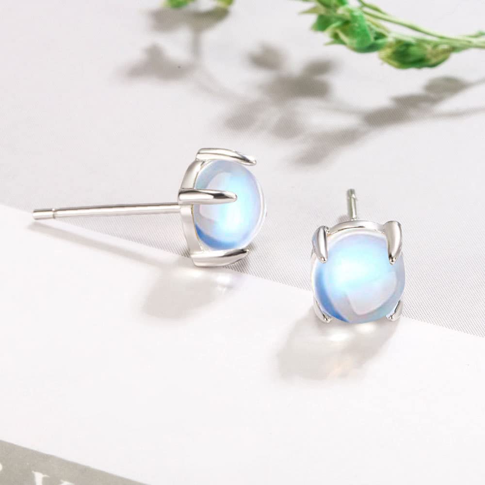 Women Earrings Cute Petite Moonstone Stud Earrings 925 Sterling Silver Jewelry (Moonstone /5MM pair)