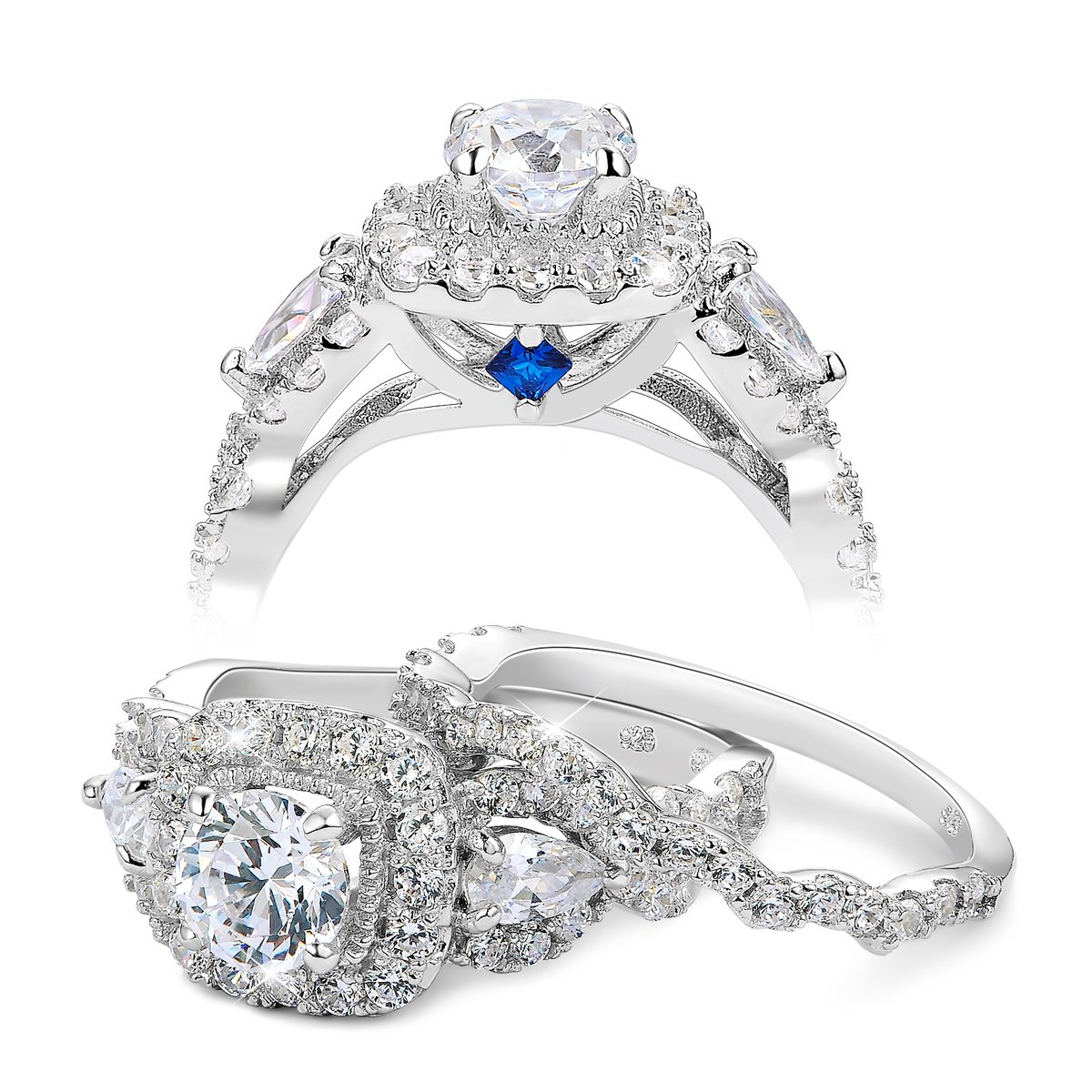 Newshe Engagement Wedding Ring Set For Women 925 Sterling Silver 2.4ct Round Pear White Cz Size 3-13 (Brilliant Round Shape, 8)