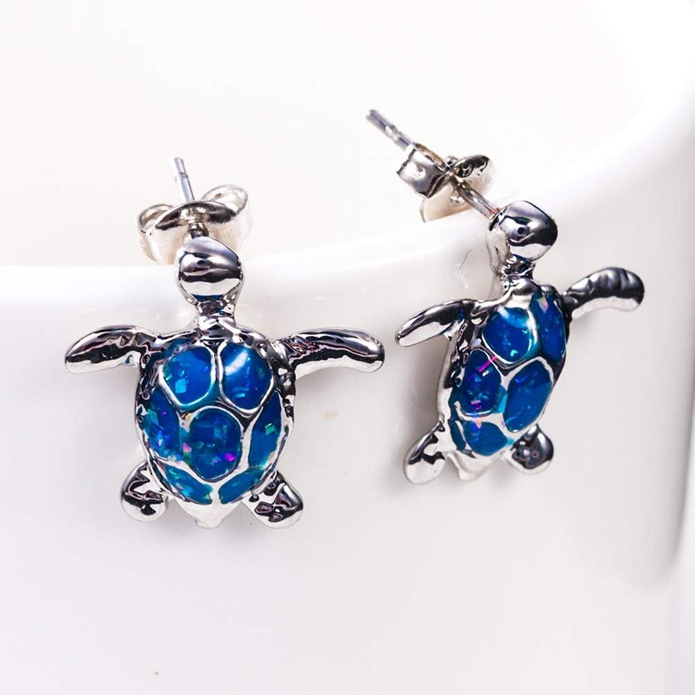 Shuning 5 Pairs Turtle Earrings Blue Opal Turtle Jewelry Cute Turtle Stud Earrings for Women Hypoallergenic
