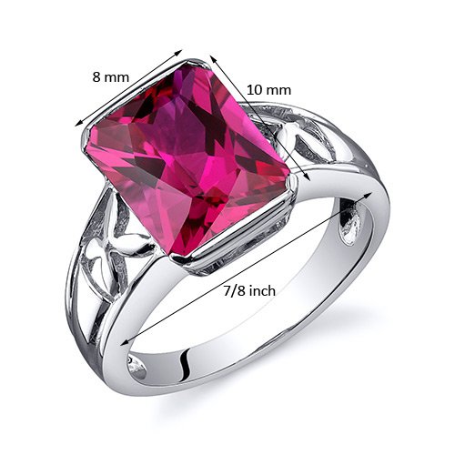 PEORA Created Ruby Galleria Ring for Women in Sterling Silver, 4.25 Carats Radiant Cut, 10x8mm, Comfort Fit, Size 7