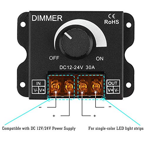 SUPERNIGHT LED Light Strip Warm White, 4000K Temperature, IP65 Waterproof 16.4ft 300leds SMD 5050 Rope Lights LED Light Strip Dimmer, DC 12V-24V 30A PWM Dimming Controller for Dimmer Knob