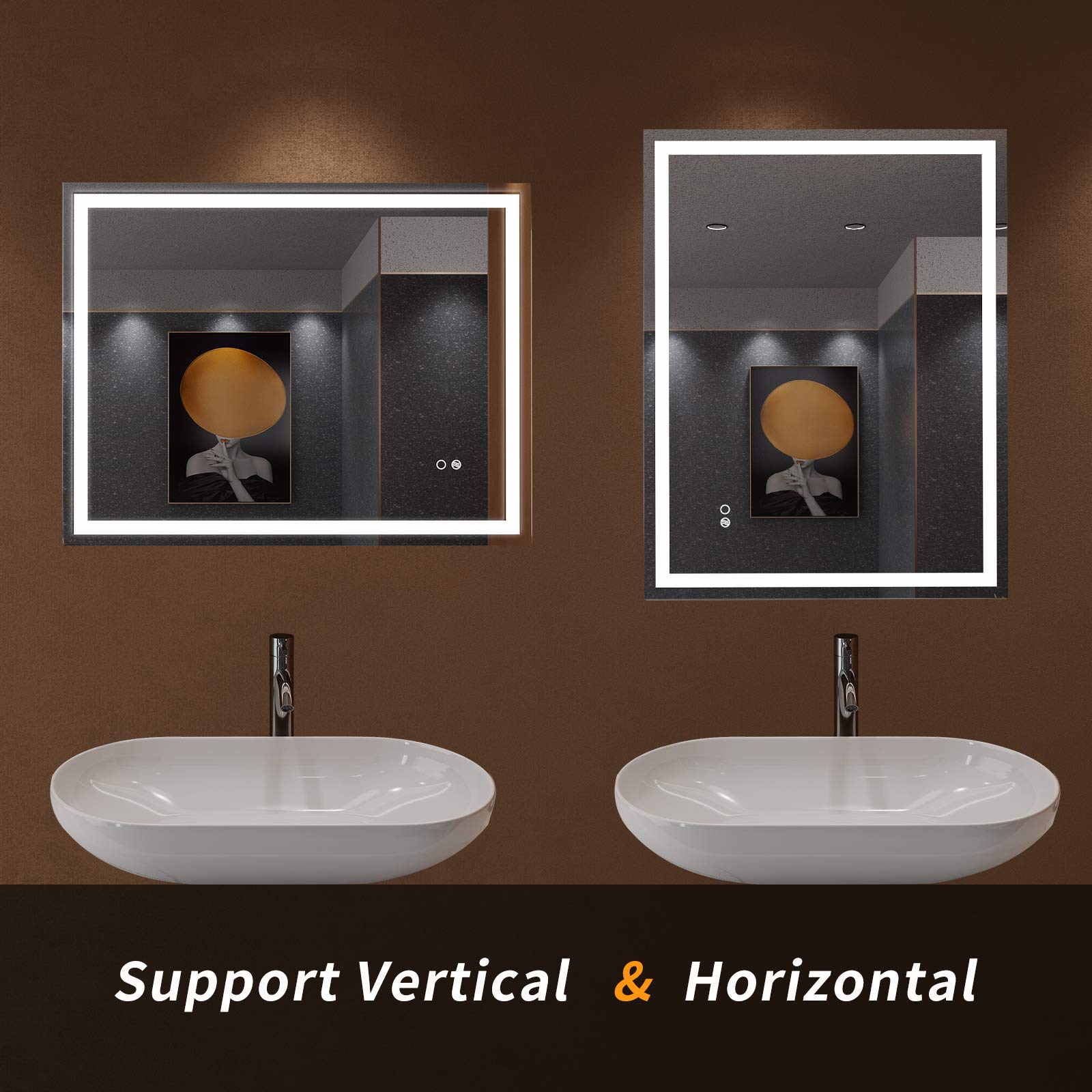 Summer Calling 24x32 Inch Led Bathroom Mirror with Light, Color Temperature 3000-6000K Adjustable, Dimmer with Memory, Defogger Wall Mounted Led Backlit Mirror, High Lumen, IP54 Waterproof