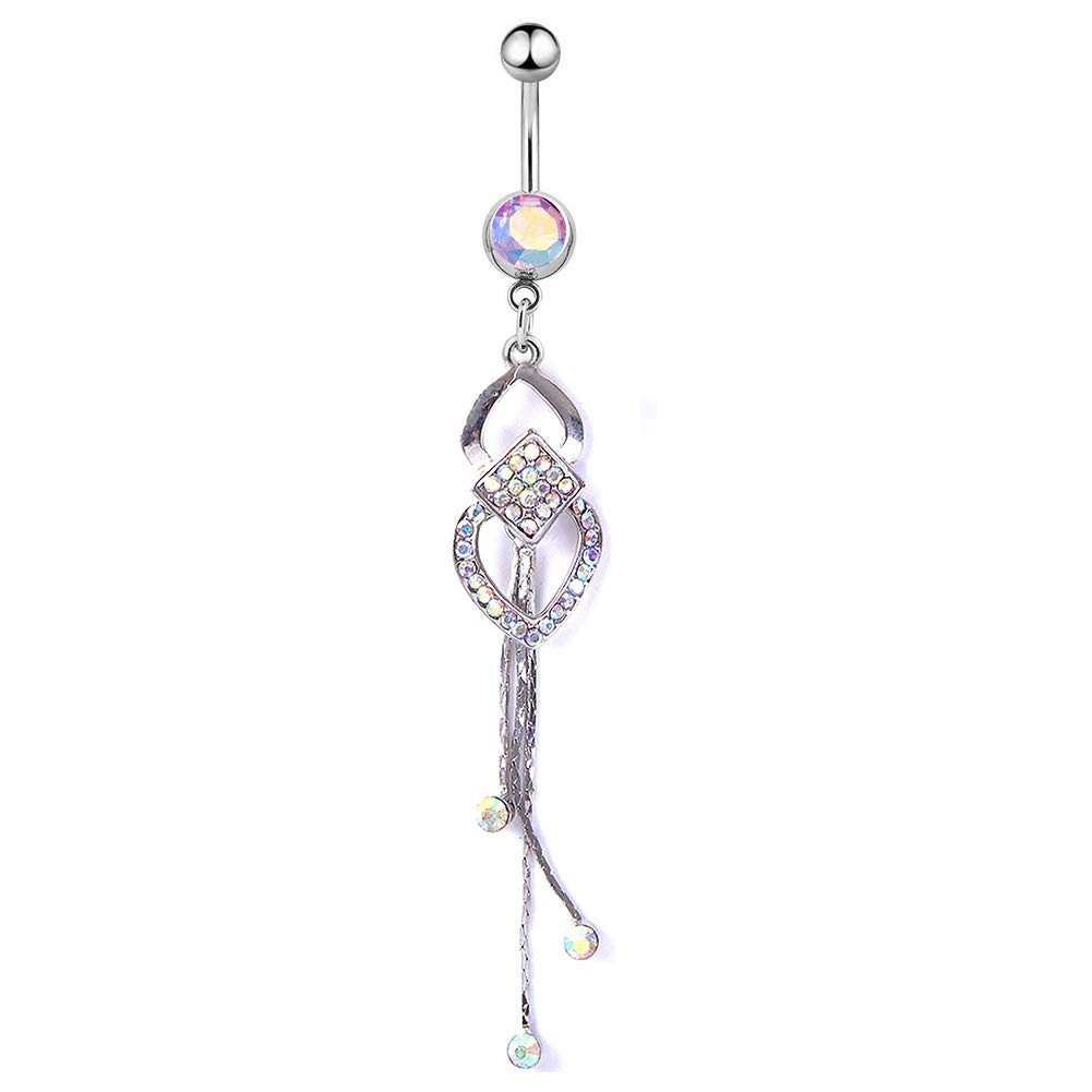 Shuning 5PCS 14G Stainless Steel Belly Button Rings for Women Turtle Elephant CZ Navel Rings Dangle Body Piercing Jewelry