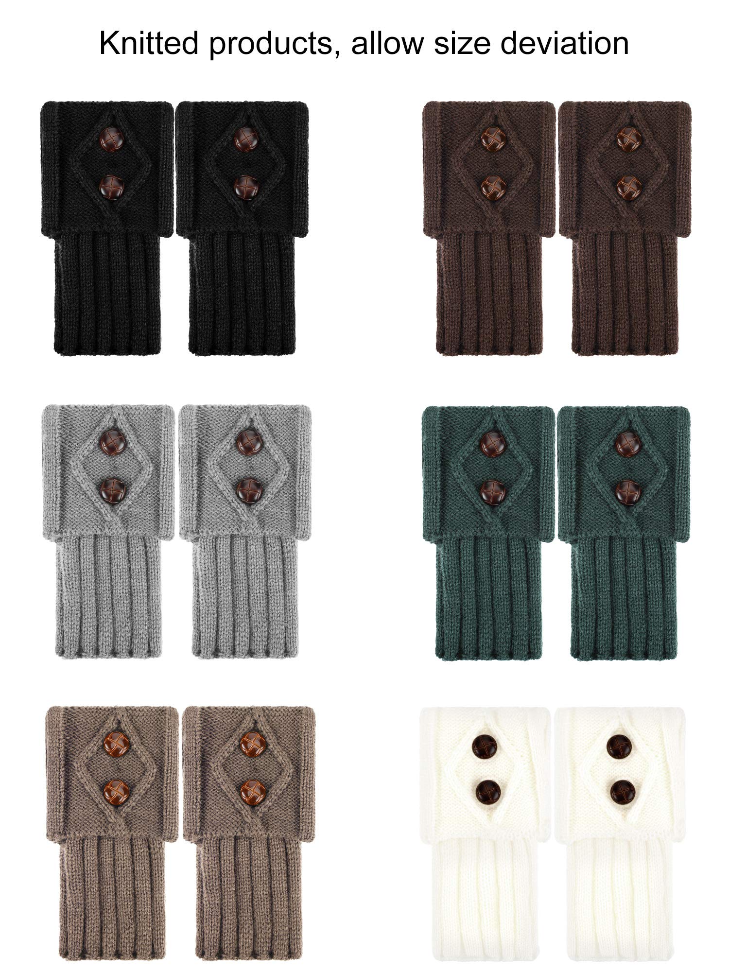 SATINIOR 6 Pairs Women Boot Cuffs Socks Cable Winter Knitted Boot Cuffs Socks Short Knitted Leg Warmers Button Boot Toppers (Vivid Colors)