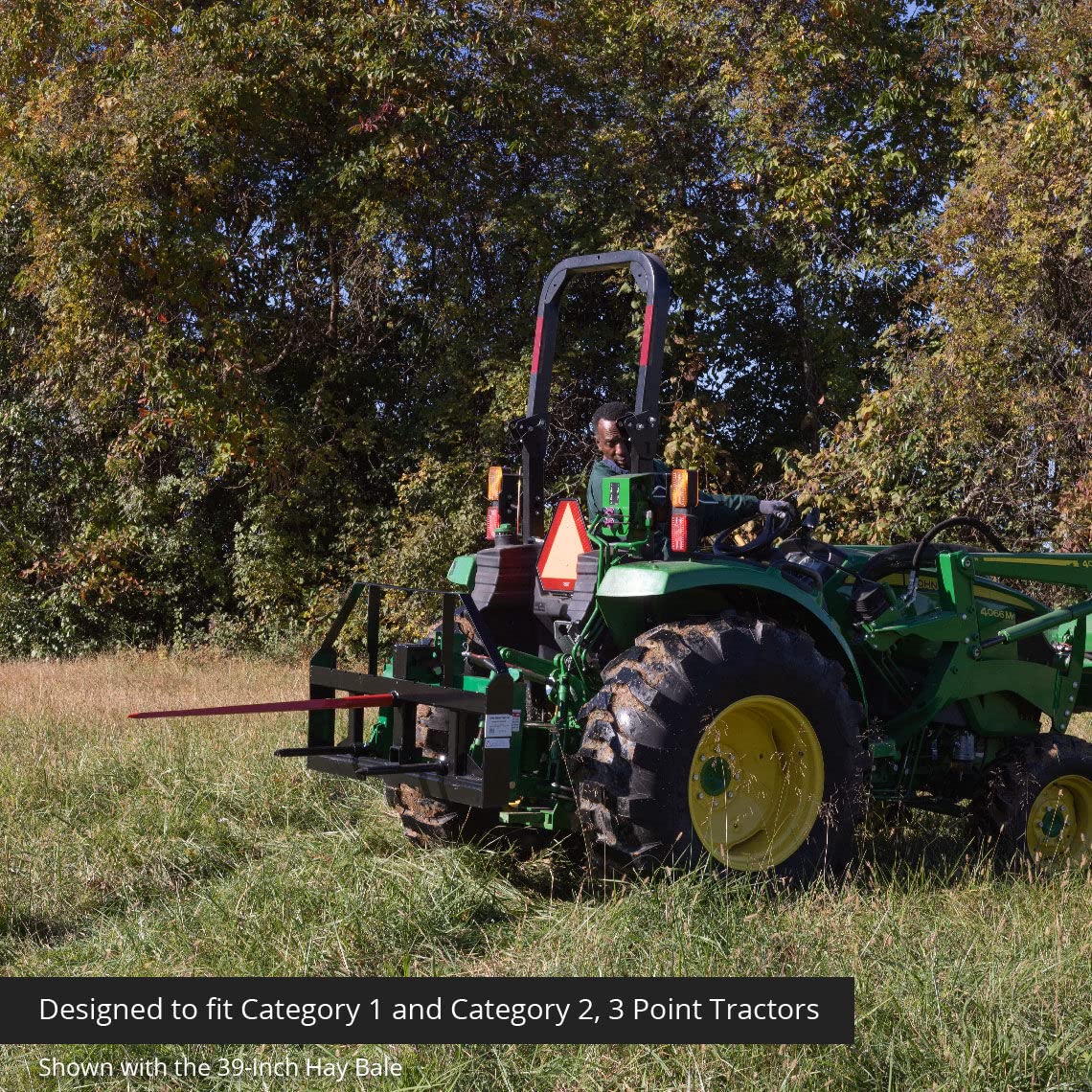 Titan Attachments Pallet Fork Frame Attachment with 49" Hay Spear and Stabilizers, Fits Cat I & II Tractors, Rated 4,000 LB