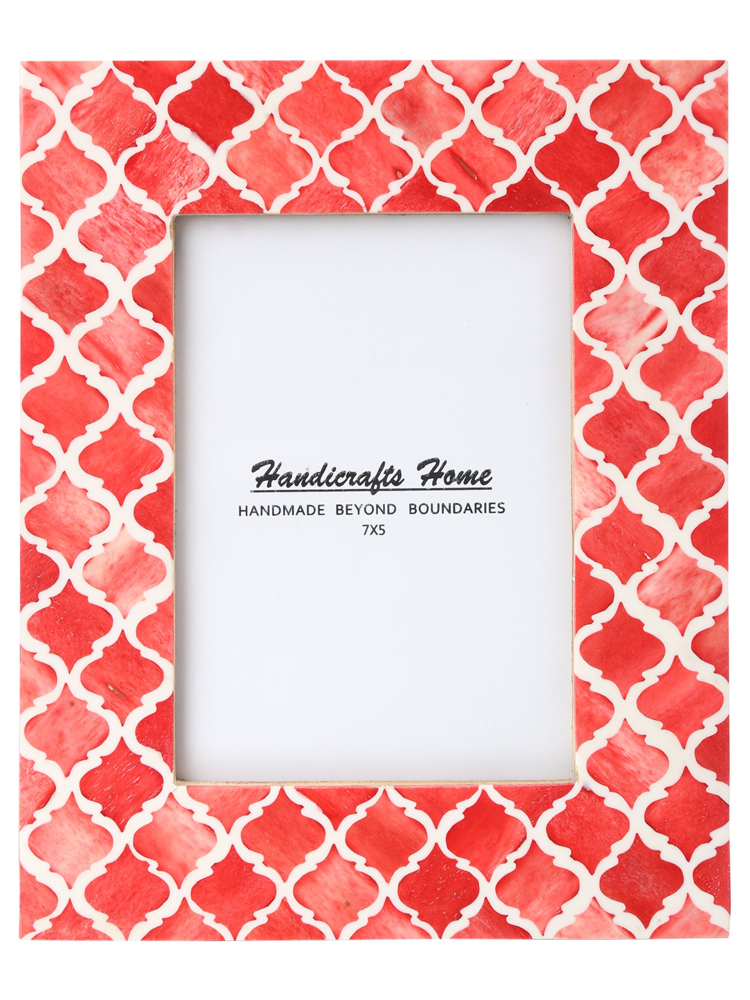 Picture Photo Frame Moorish Damask Moroccan Arts Inspired Handmade Naturals Bone Frames Size 5"x7", Red