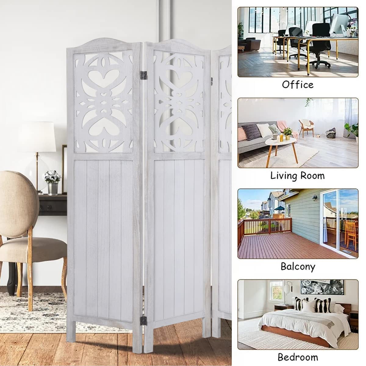 Rose Home Fashion RHF 5.6 ft. Tall- Cutout Room Divider,Double Hinged, Folding Room Dividers,Panel Screen, Room Dividers and Folding Privacy Screens, Free Standing,(6 Panel,White)