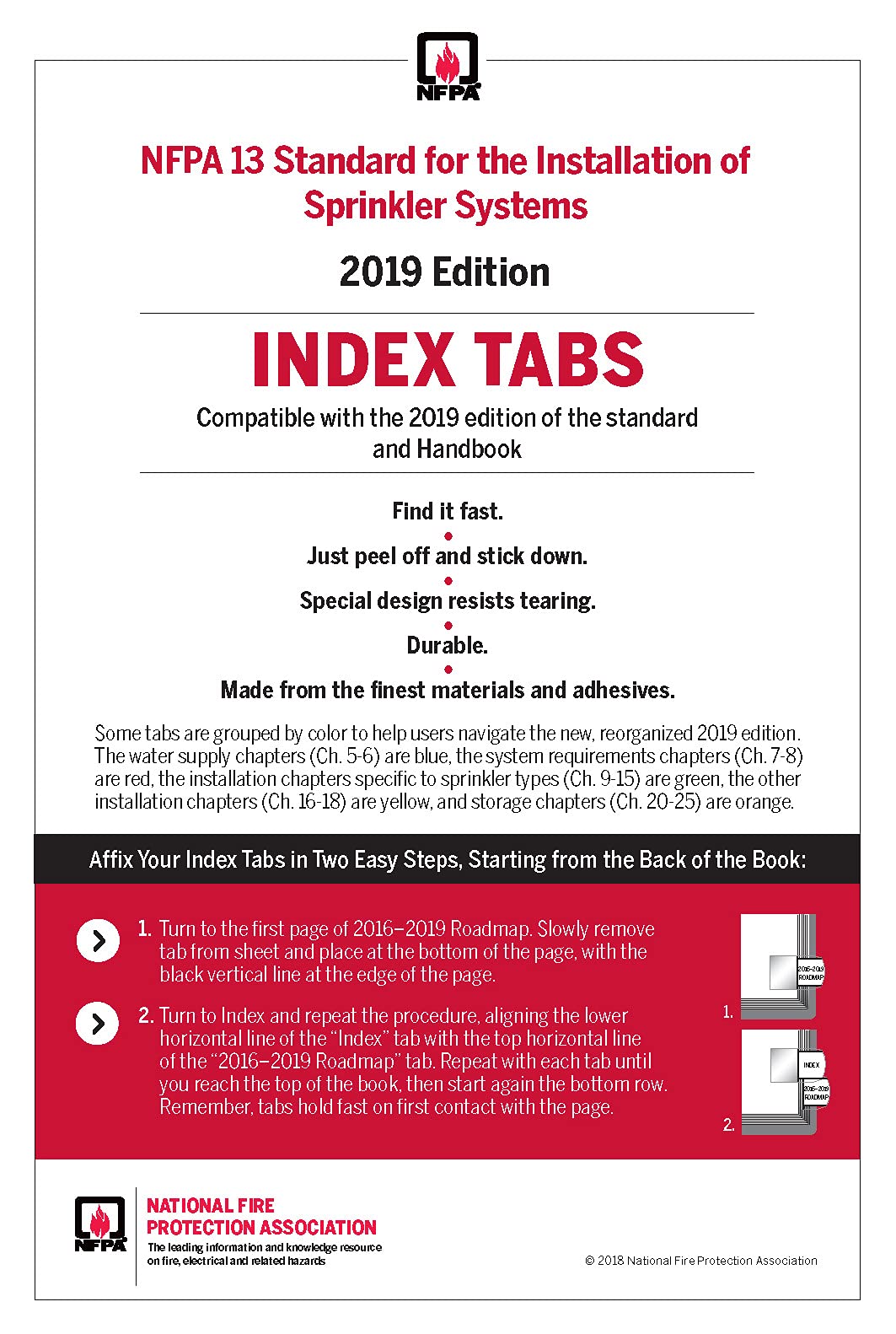 NFPA 13, Installation of Sprinkler Systems (2019), Self-Adhesive Index Tabs