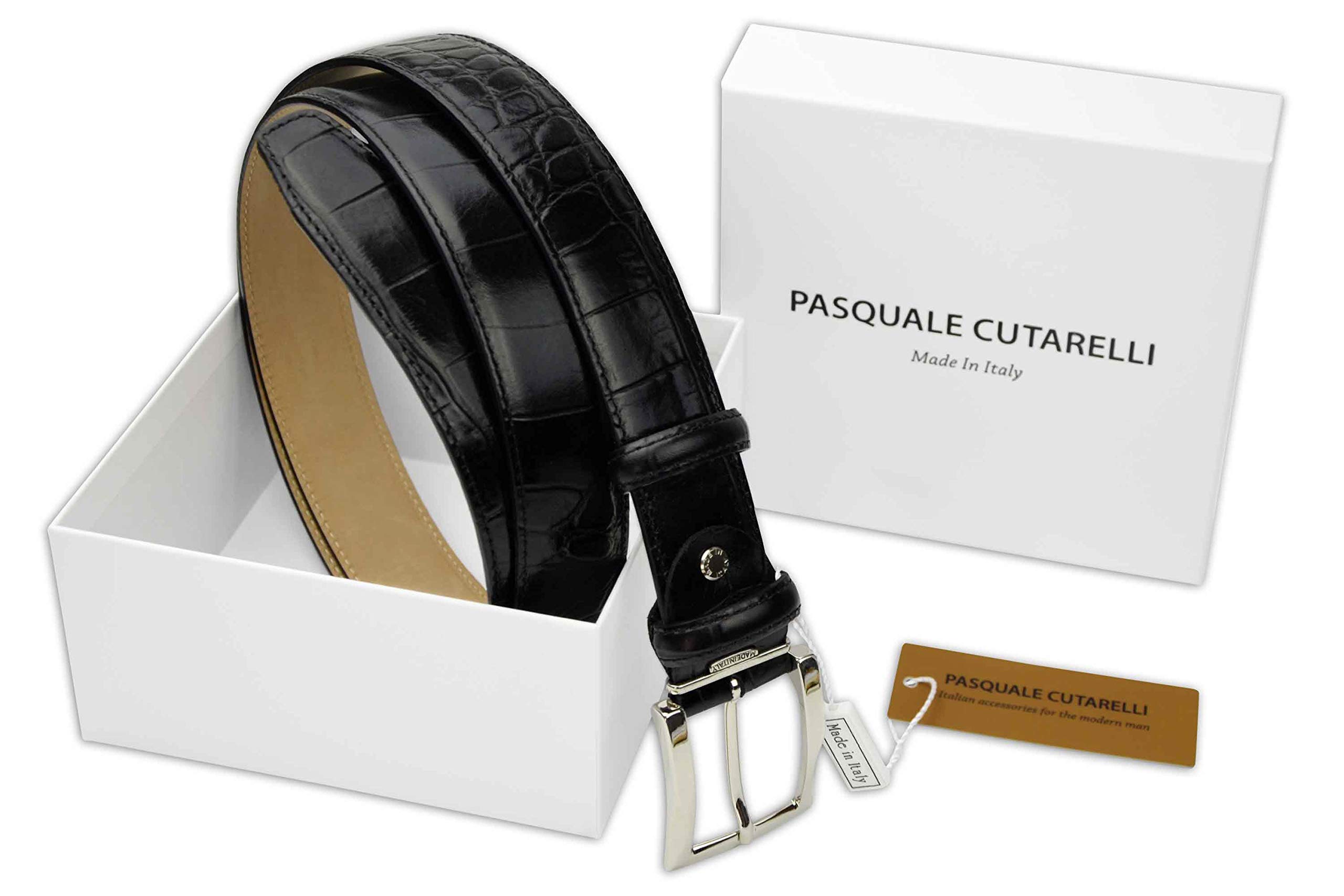 PASQUALE CUTARELLI Mens Crocodile Pattern Italian Leather Belt Black XX-Large 44 Inches