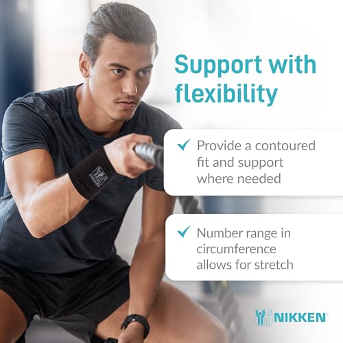 Nikken KenkoThermĀ® Wrist Wrap Medium 1825 Black - Thin Ceramic Reflective Fibers that reflects heat from your body to provide a gentle warming effect for tired or tight muscles Weightlifting , Boxing - Support Wrap - Compression, Support