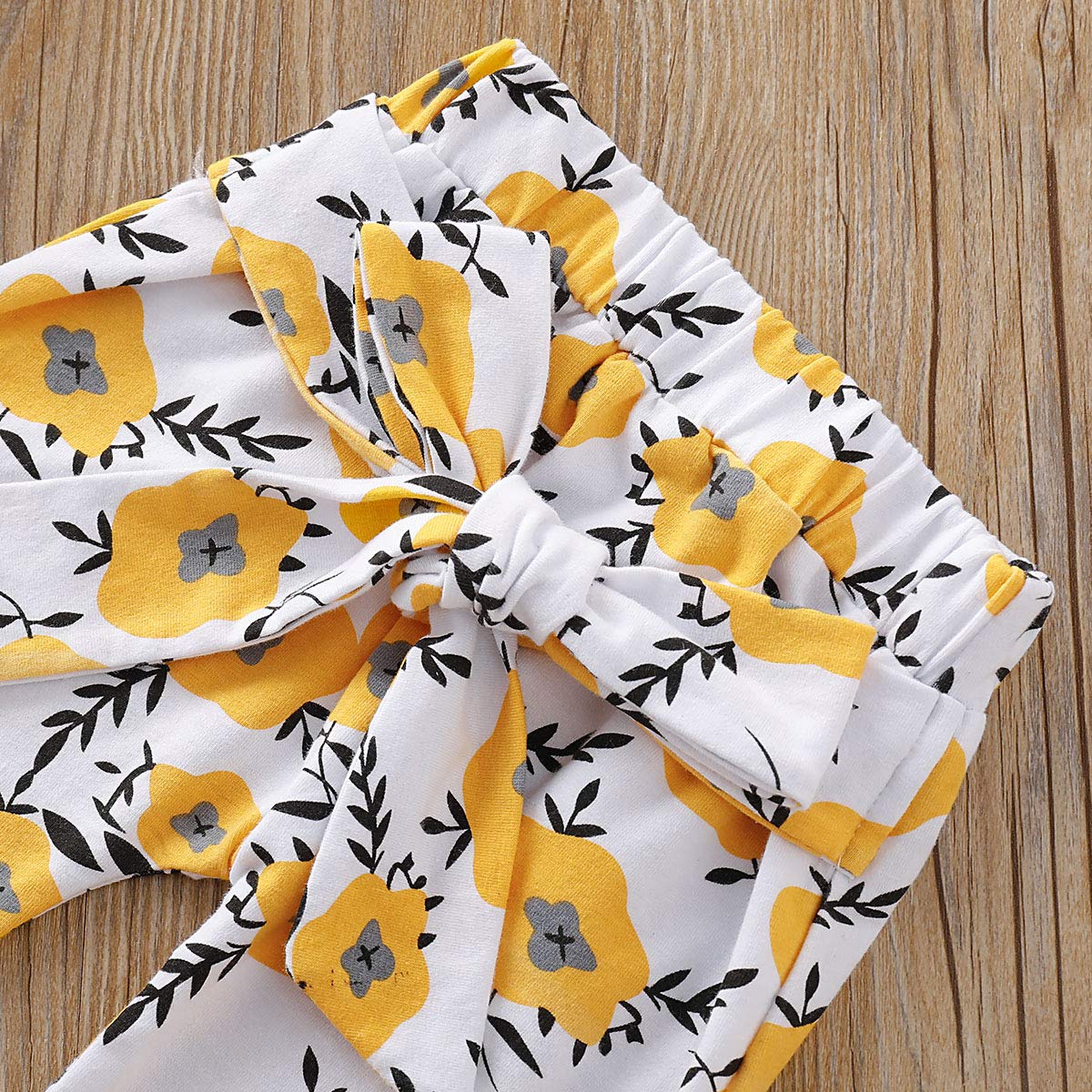 PigMaMa 3 Pcs Infant Baby Girl Clothes Ruffle Long Sleeve Romper Flower Trouser Headband Outfits Sets 0-6 Months