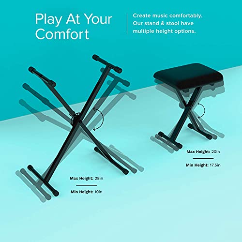 RIF6 Electric 61 Key Piano Keyboard - with Over Ear Headphones, Music Stand, Digital LCD Display, Teaching Modes and Adjustable Stool - Electronic Musical Instruments Starter Set for Kids and Adults