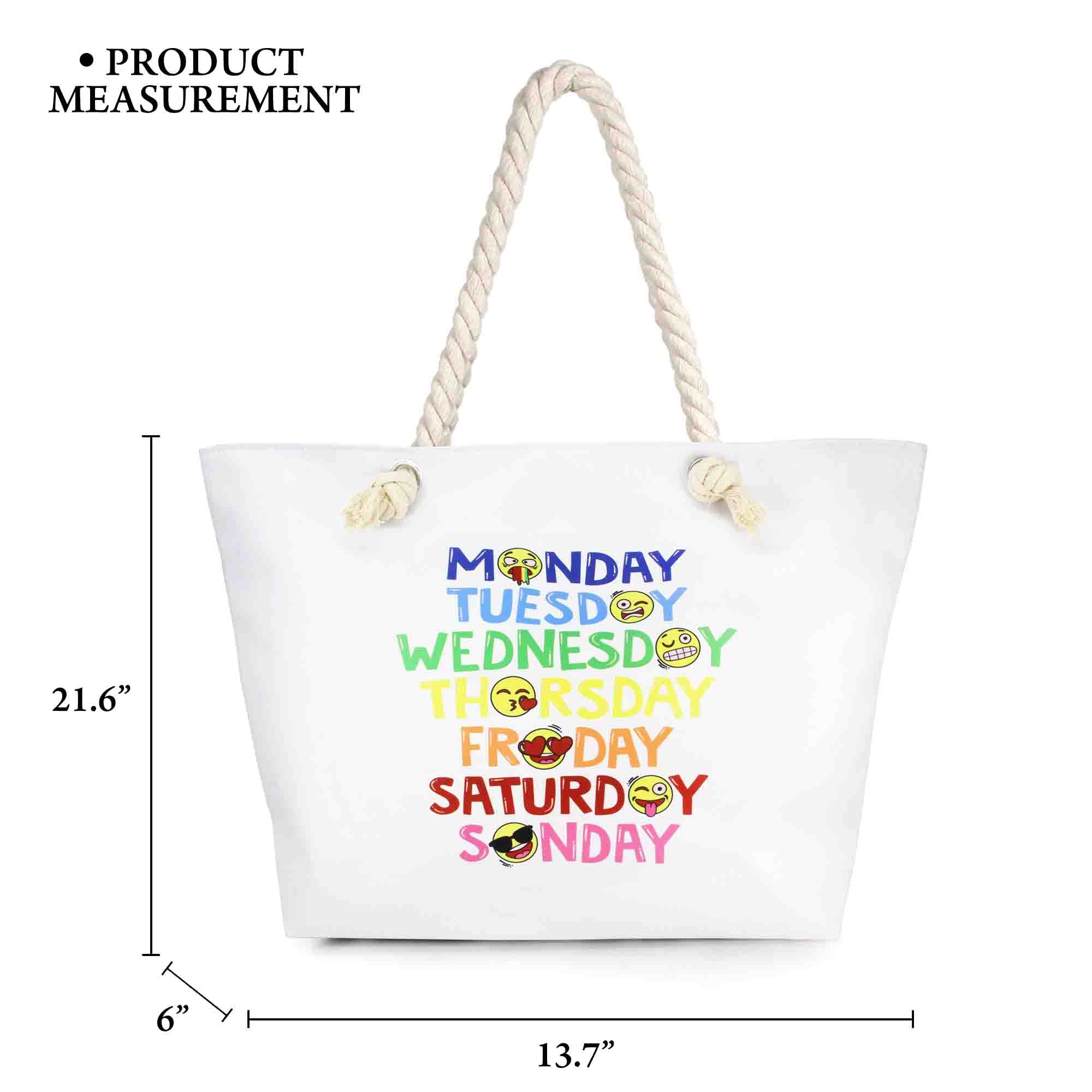Women Fashion Large Beach tote bags, Top Zipper Closure Smiley Face Print Shoulder bag (Smile Multi - White)