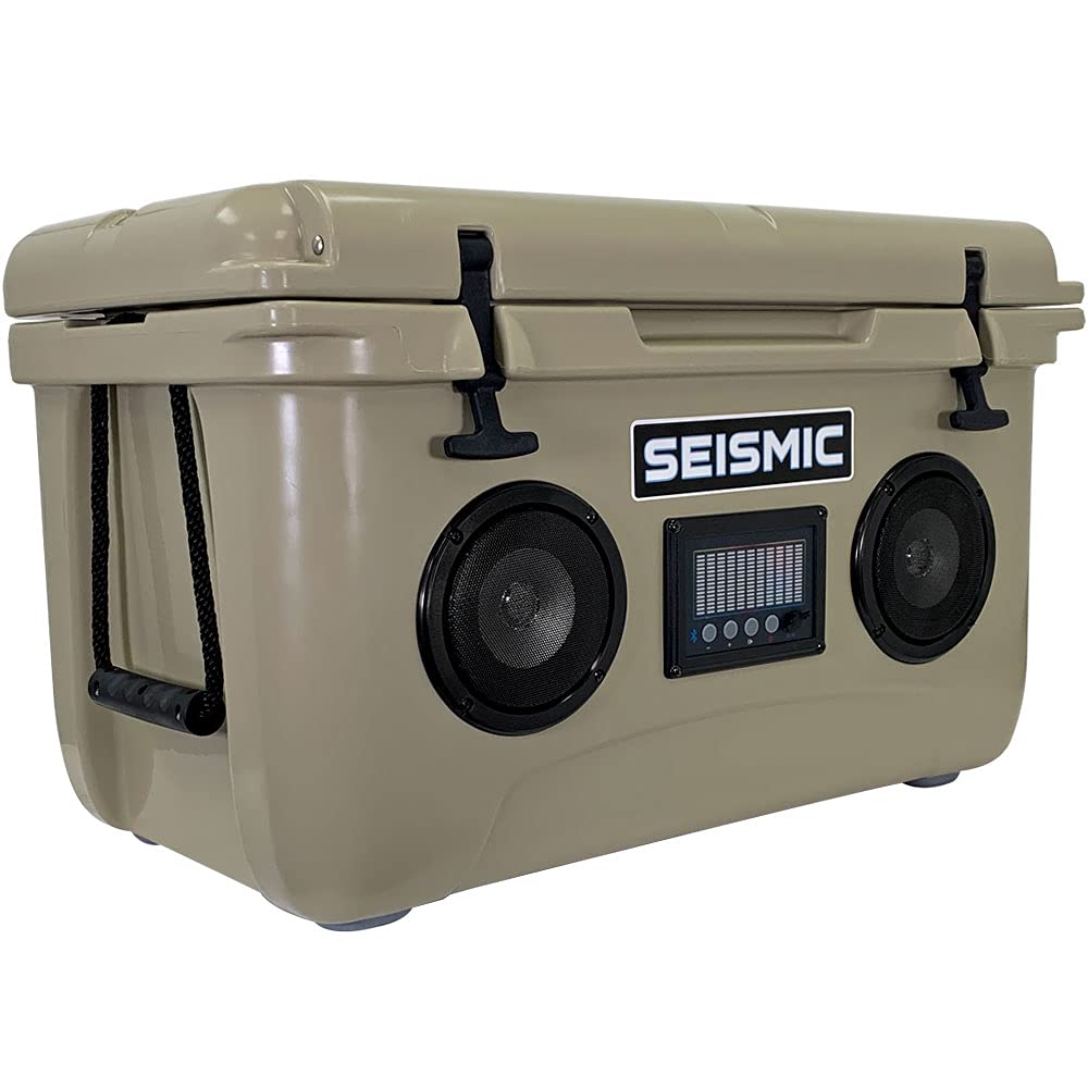 Seismic Audio - SC48WS-Tan - 48 Quart Tan Hard Cooler Box with Built-in Bluetooth Speakers