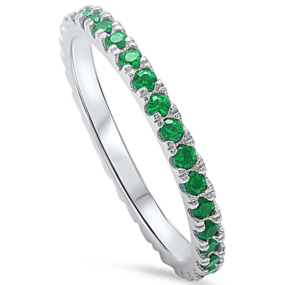 Oxford Diamond Co Simulated Emerald Eternity Band .925 Sterling Silver Ring Size 12