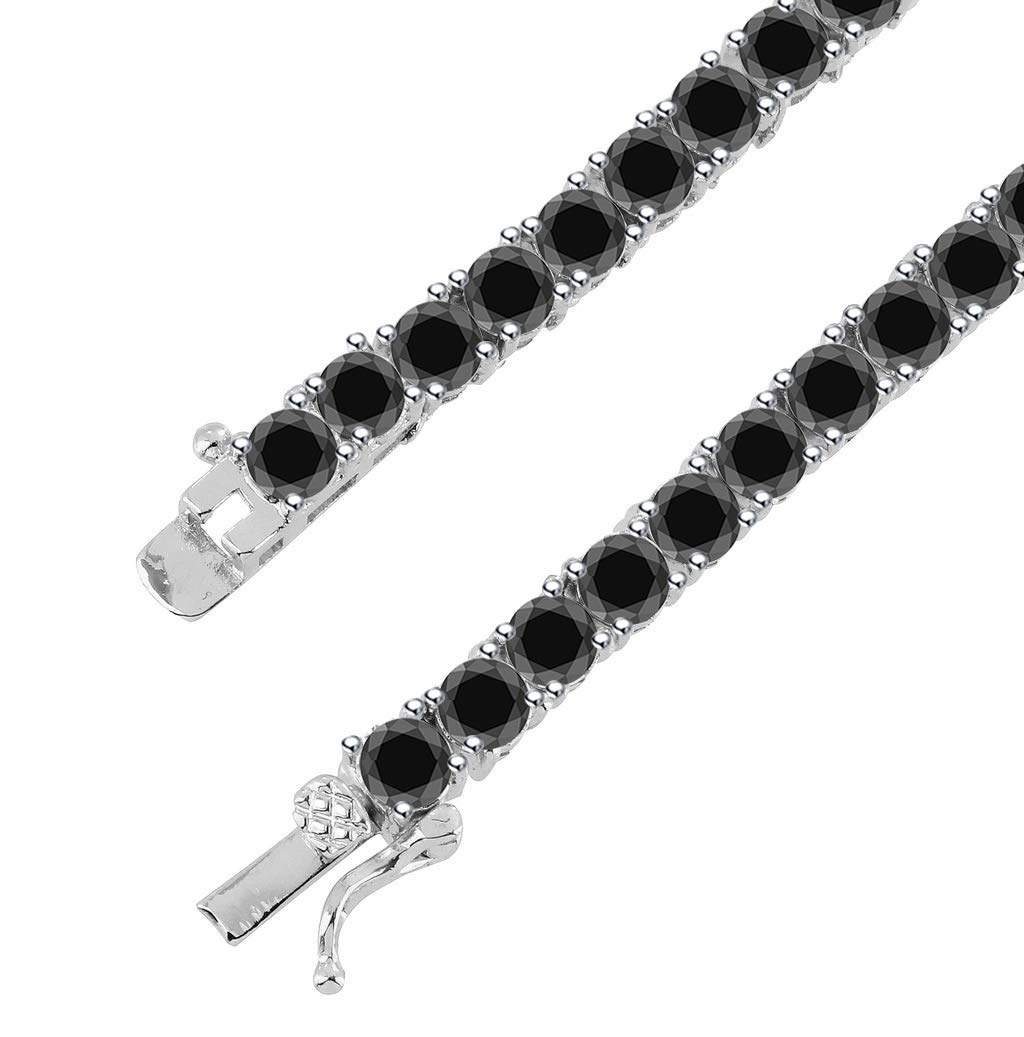 Tennis Link Chain 4mm Necklace Round Cut Black Diamond 14k White Gold Over .925 Sterling Silver One Row 24" Hip Hop Chain