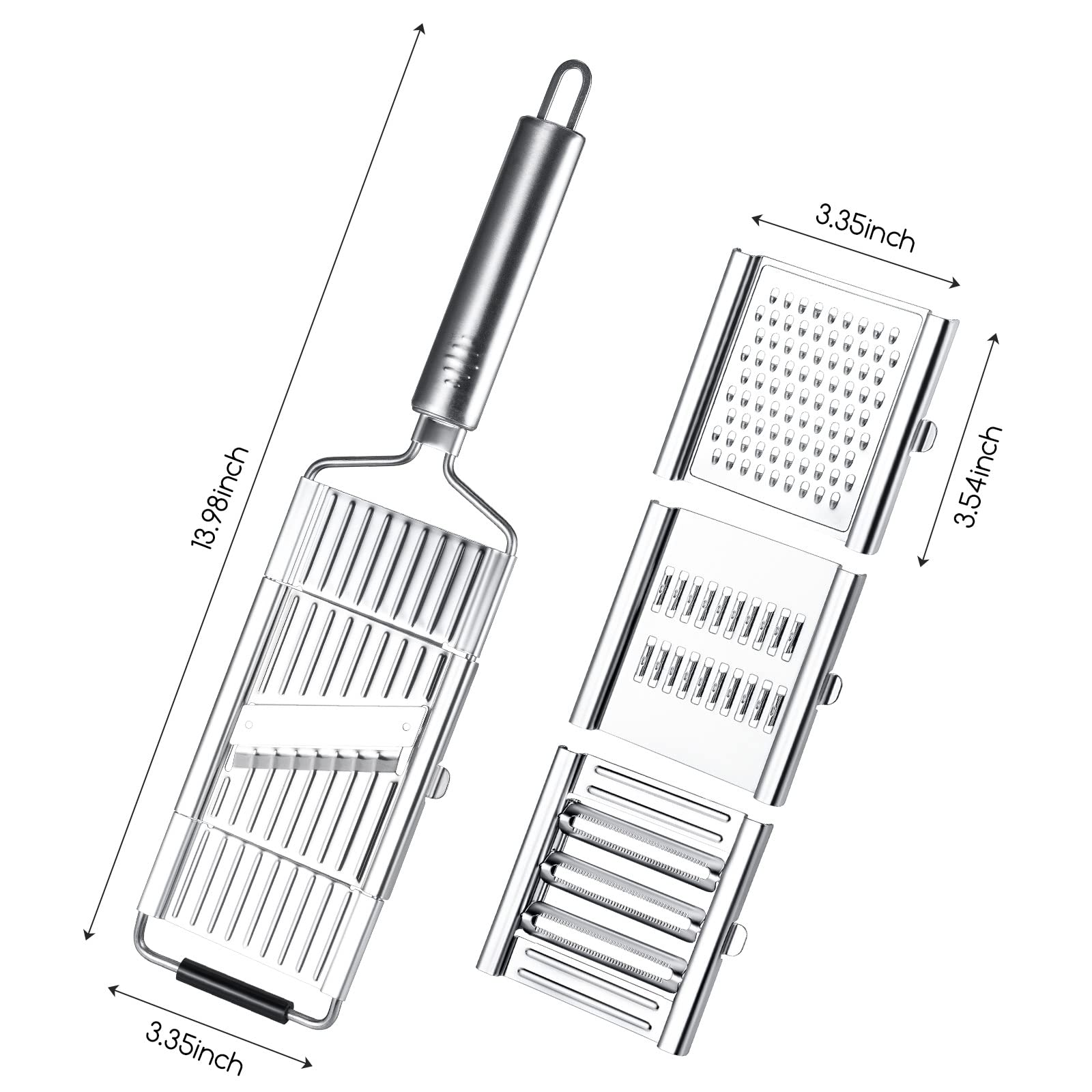 Paddsun 4 in 1 Multifunctional Grater Multi-Purpose Veggie Slicer Stainless Steel Cheese Grater Vegetable Chopper with 4 adjustable Blades for Parmesan Cheese, Vegetables, Ginger