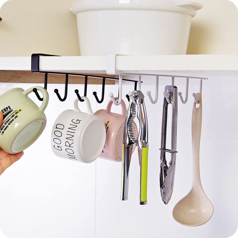 The Cabinet Coffee Cup Holder Under The Cup Hook Can be Used in The Kitchen, Suitable for 1 Inch Thick Shelf or Smaller -Only Suitable for Flat Hip Cabinets 2PCS (Black, White)