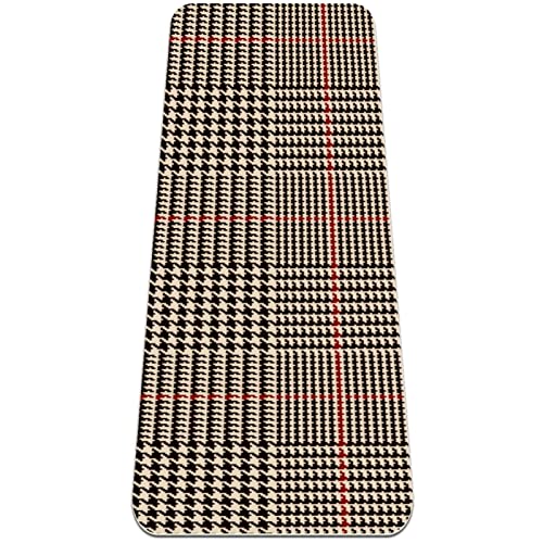 Yoga Mat, Yoga Mats for Home Workout, Workout Mat, Exercise Mats, Pilates Mat, Rustic Houndstooth Plaid Brown Vintage