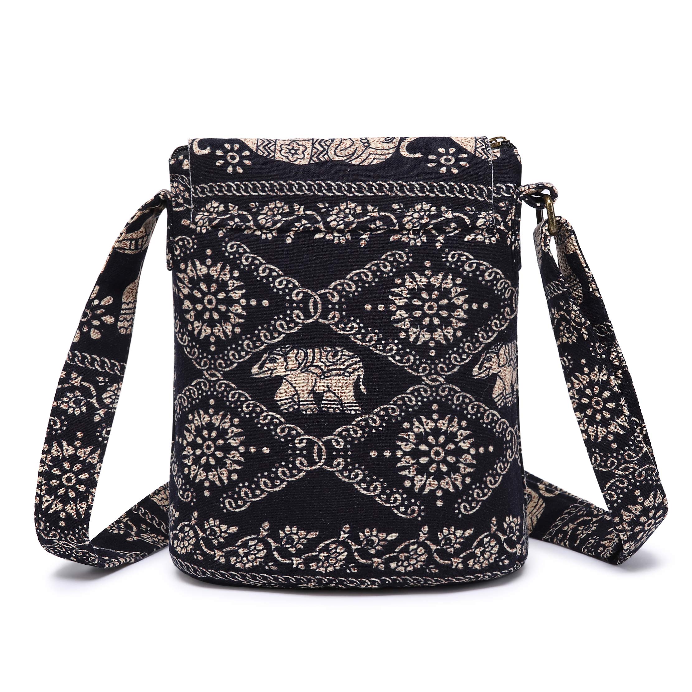 OPQRSTU Women's Retro Small Size Canvas Shoulder Bag Hippie Crossbody Handbag Casual Tote (Black)