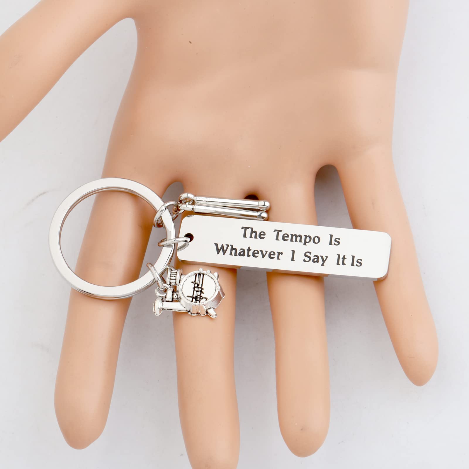 WSNANG Drum Keychain Percussionist Gift Music Teacer Drumstick and Drumkit Charms Key Chain Band Member Gifts (silver)