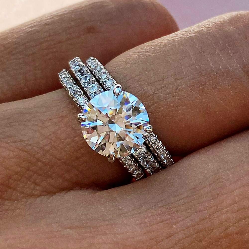 Precision Cut Zircon 2 Ct Round-cut Halo Bridal Ring 925 Silver Accented Brilliant Solitaire Engagement Ring (Silver, 7)